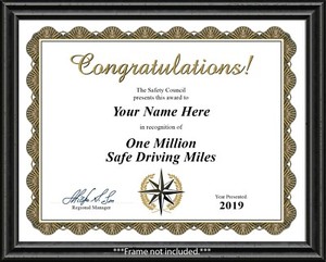 Safe Driving Million Miles Certificate - Truck Tractor Trailer Driver ...