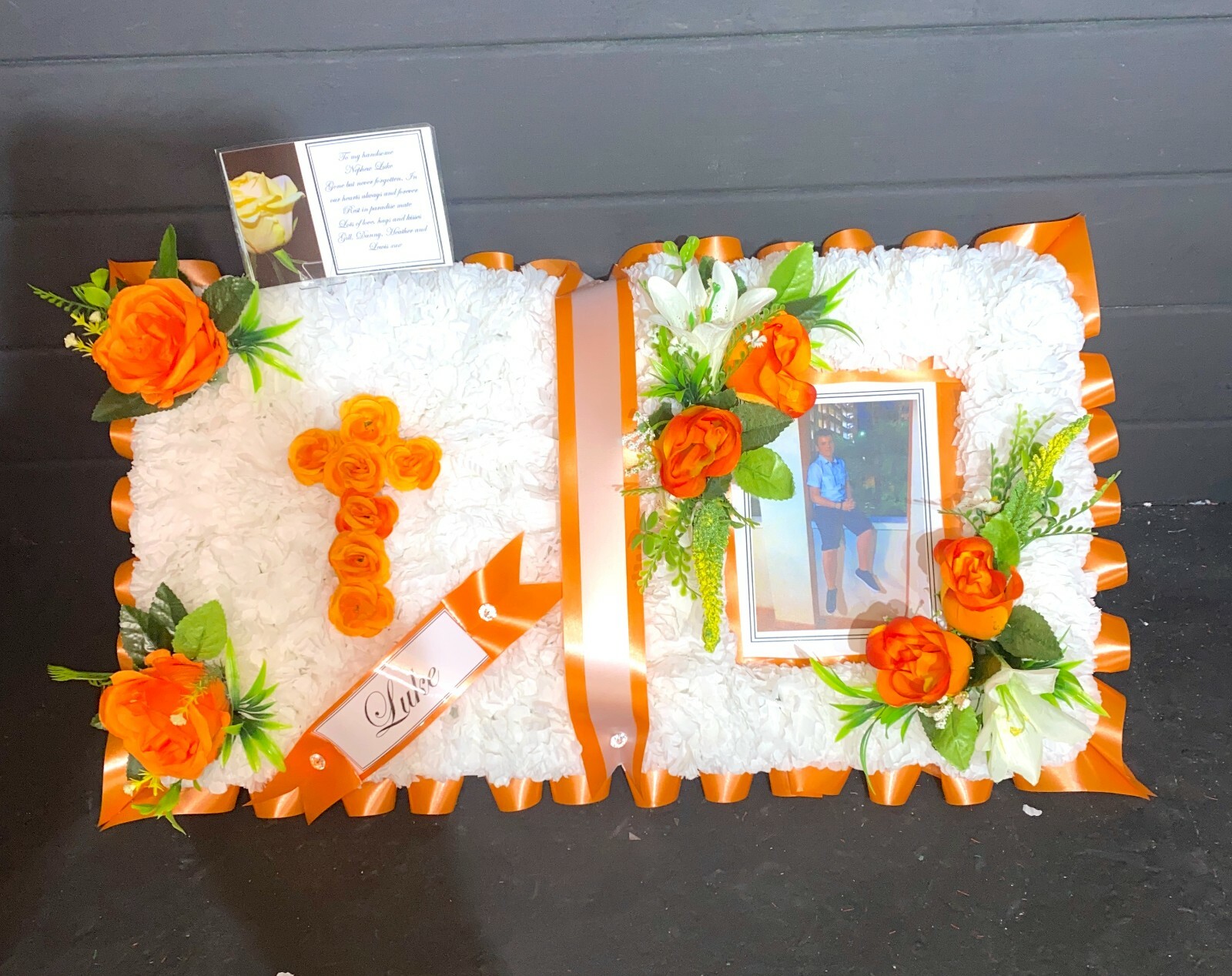 OPEN BOOK/BIBLE FUNERAL TRIBUTE ARTIFICIAL SILK GRAVE FLOWERS ANY ...