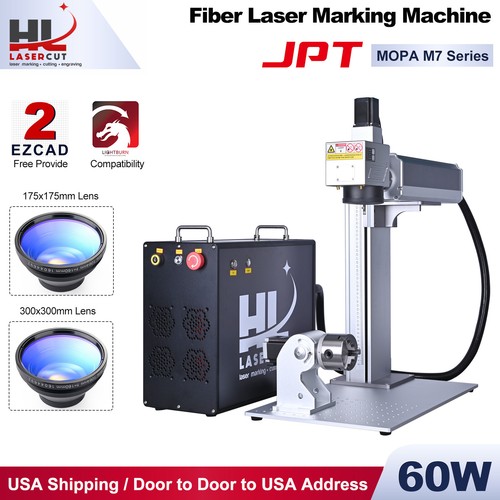 60W JPT MOPA M7 Fiber Laser Marking Machine 300X300mm Lens with Rotary ...
