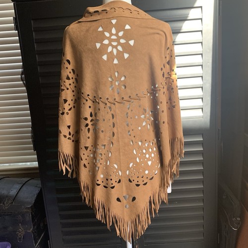 New Fringed Cutout Brown Shawl Faux Suede Wrap Throw Rodeo Cape Boho ...