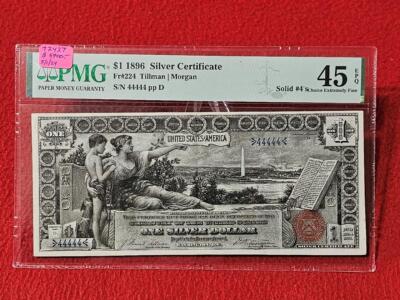 1896 $1 SILVER CERTIFICATE EDUCATIONAL NOTE Fr.224 PMG 45CEF SOLID 4'S ...