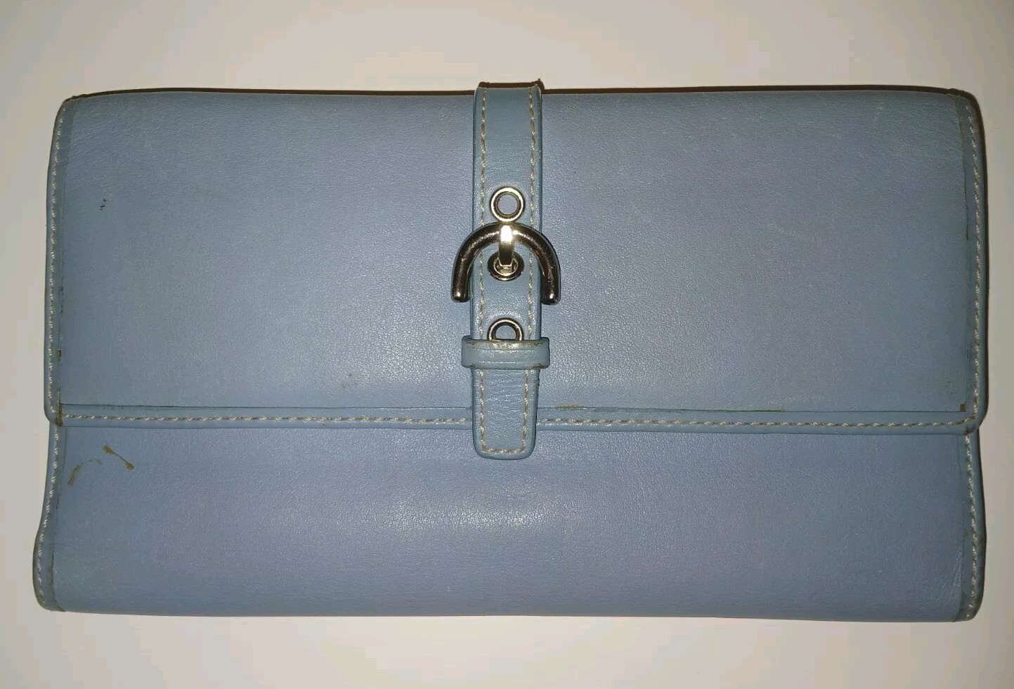 COACH SOHO LIGHT BLUE LEATHER CHECKBOOK WALLET TRIFOL… - Gem