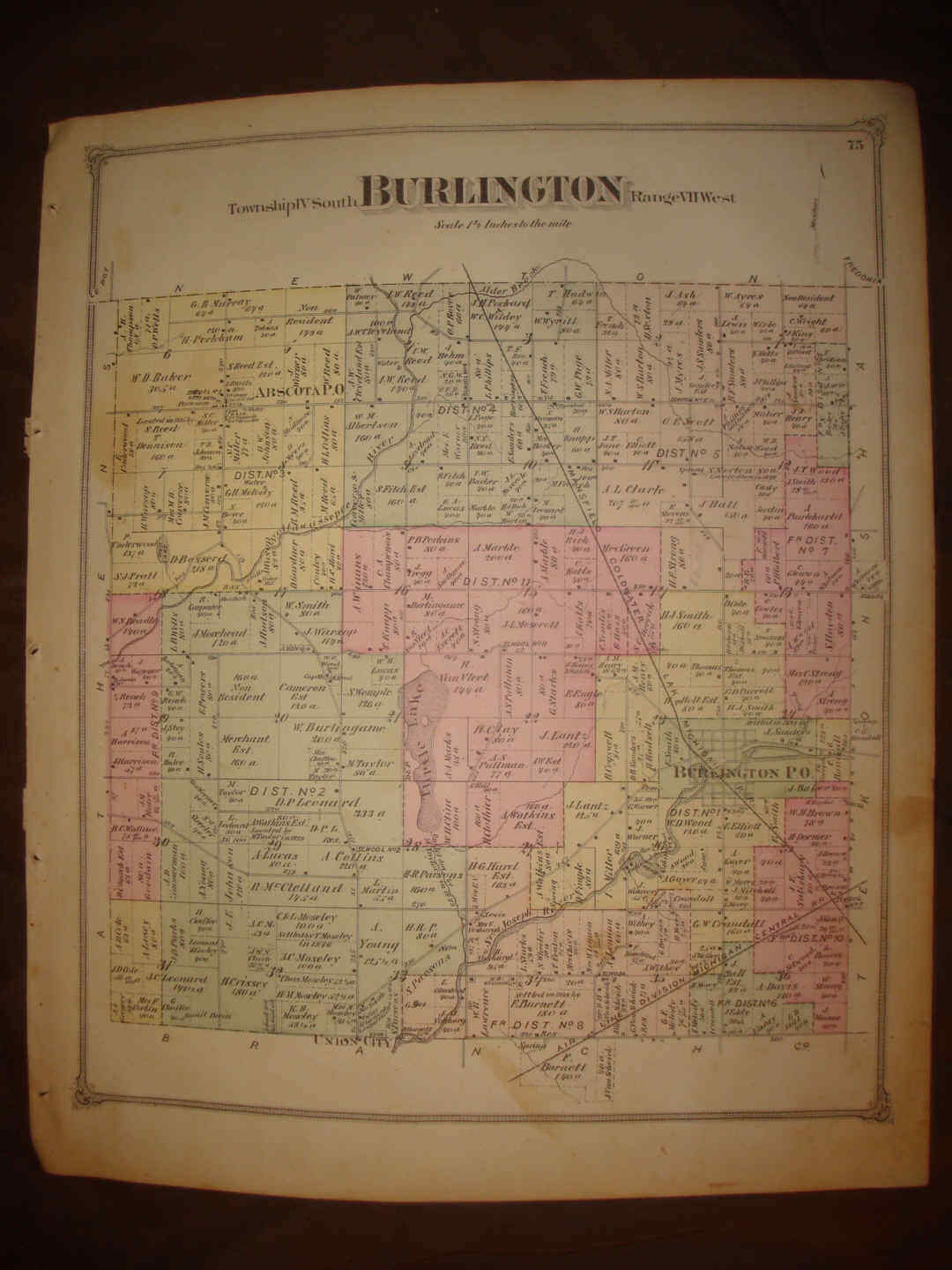 SUPERB 1873 ANTIQUE BURLINGTON TOWNSHIP CALHOUN COUNTY MICHIGAN ...