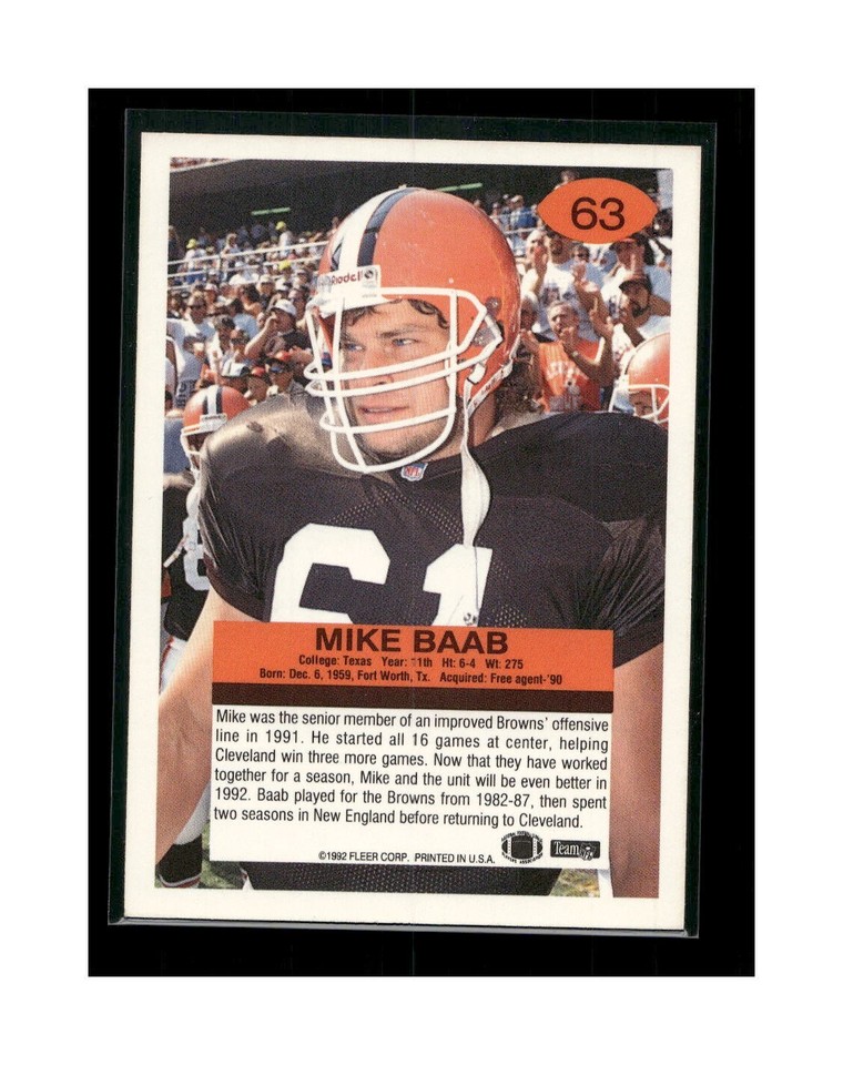 Mike Baab 1992 Fleer #63 Cleveland Browns Football Card | eBay