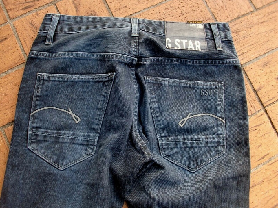 MEN'S~G-STAR~RAW 3301~GS01~SLIM~BUTTON FLY~100%COTTON~BLUE JEANS size ...