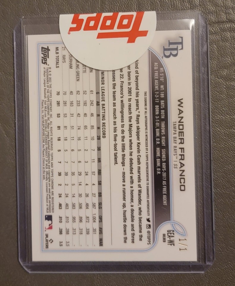 Lot of 2022 Topps Wander Franco Superfractor Cards #'d 1/1 Gilded Auto ...