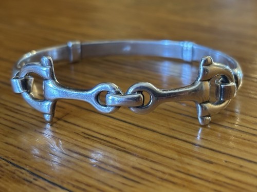Sterling Equestrian Snaffle Bit Bangle Bracelet 12mm Hook & Eye Clasp 7 ...