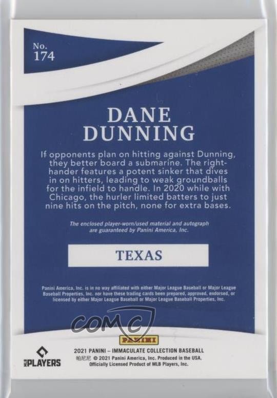 2021 Panini Immaculate Red /49 Dane Dunning #174 RPA Rookie Patch Auto ...