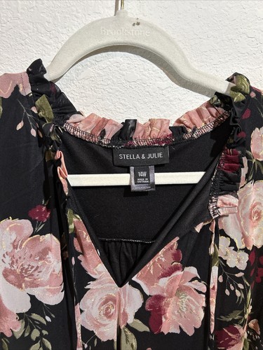 Stella & Julie Halter Dress Women's 14 Pink & Black Floral Print Midi ...