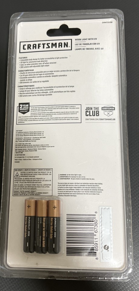 Craftsman LED Work Light 200 Lumen Extendable UV Automotive Leak Shop ...