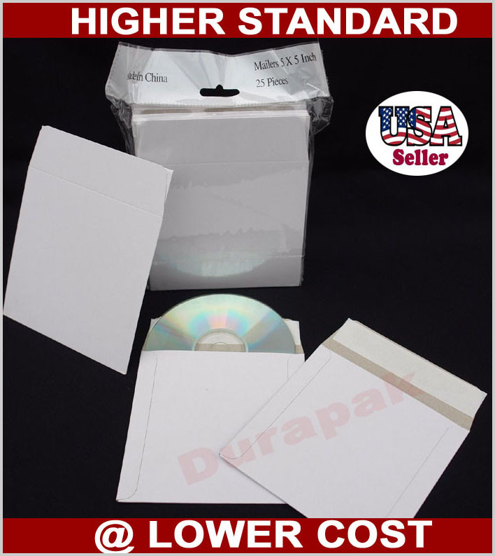500 PCS 5x5" Self Seal CD Disc Mailer Envelope Rigid Cardboard Postage ...