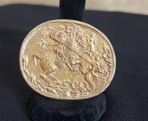 Vintage St George Slaying the Dragon Gold Medallion Brooch Alva Museum ...