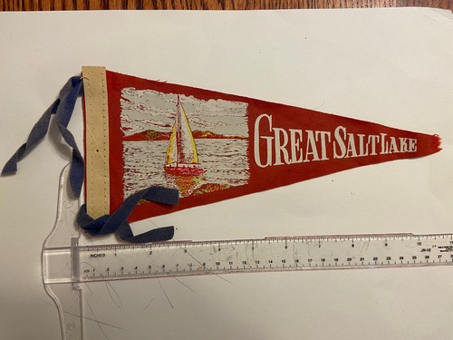 Vintage Great Salt Lake 10.5” Pennant Sailing Boat on Water w ...