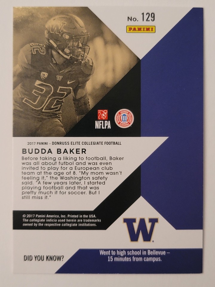 2017 Elite Draft Picks Budda Baker RC #129 Washington Huskies | eBay
