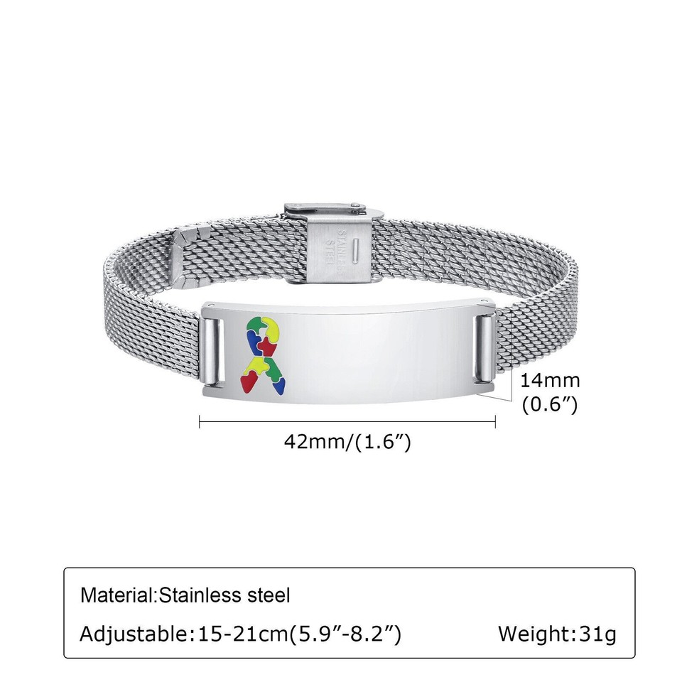 Engraved Autism Awareness Stainless Steel Medical Alert ID Bracelet ...