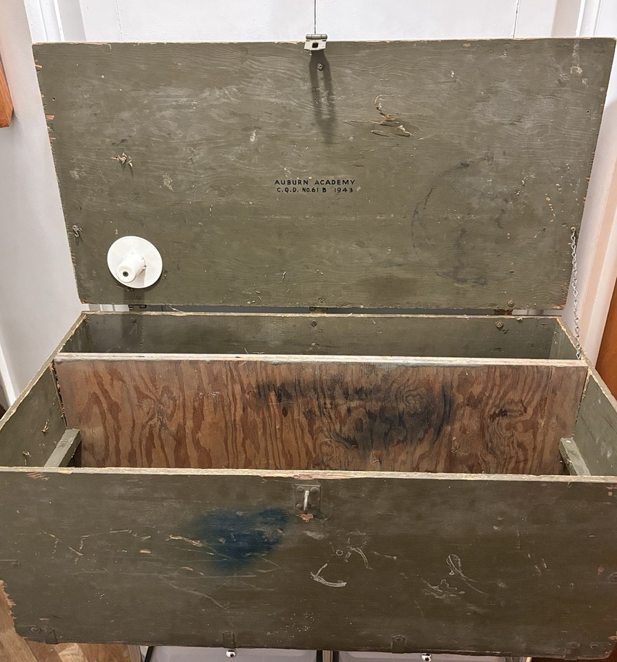 Vintage WW2 Military FOOT LOCKER 1943 Auburn Academy Wood Trunk Chest ...