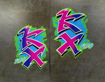 1990 90' Kawasaki KX 250 Radiator Shroud 2pc Decal Kit Multicolor ...