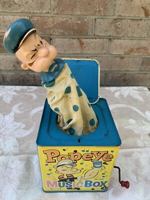 Vintage Popeye Music Box JACK IN THE BOX MATTEL INC. Vtg Toy 1951-53 ...