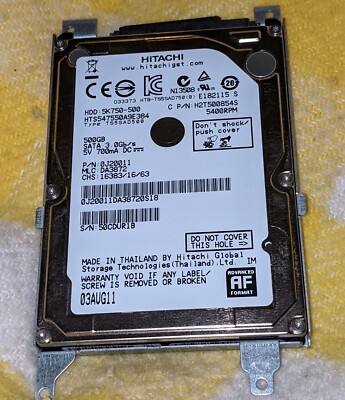 Hitachi Travelstar 500GB SATA Hard Drive HDD, 2.5", 5K750-500 ...