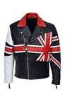 Men's BRANDO UNION JACK Motorcycle BRITISH FLAG Biker Hide Real Leather ...