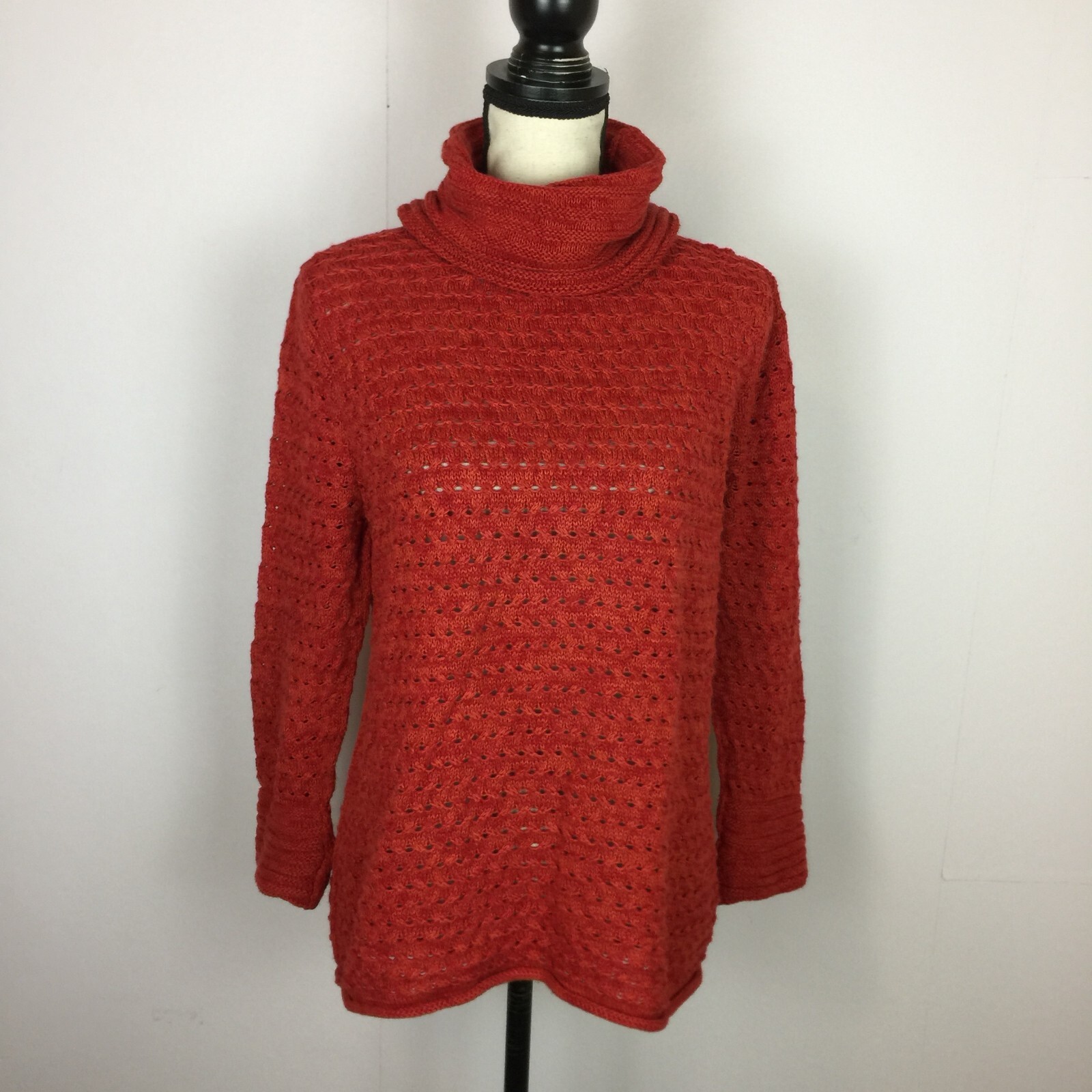 NOMADIC TRADERS Sweater Size S Womans Red Ramie Open Knit Turtleneck ...