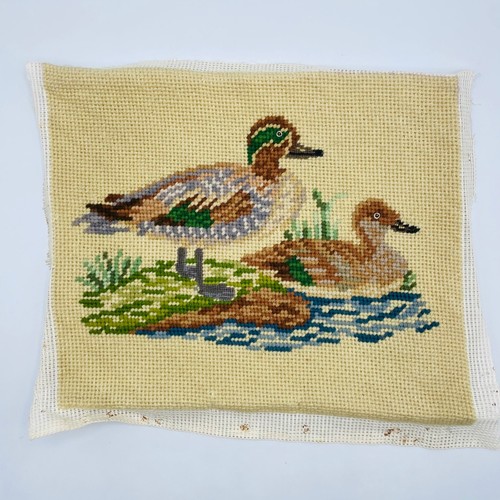 Vtg Handcrafted Mallard Duck Cross Stitch Needlepoint Tapestry Panel 10 ...