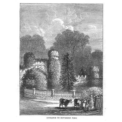 FLINTSHIRE Entrance to Hawarden Park- Antique Print 1880 | eBay