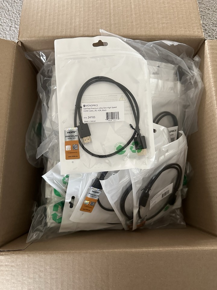 2 Ft HDMI Cables, Box Of 65, Sealed New Monoprice Brand | eBay