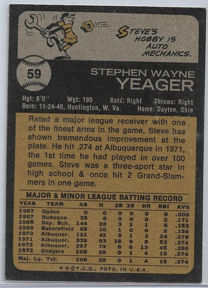 1973 Topps #59 Steve Yeager Rookie Card | eBay