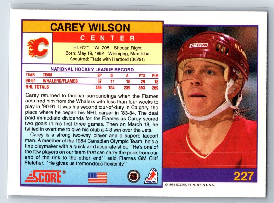 1991-92 Score American Carey Wilson Calgary Flames #227 | eBay