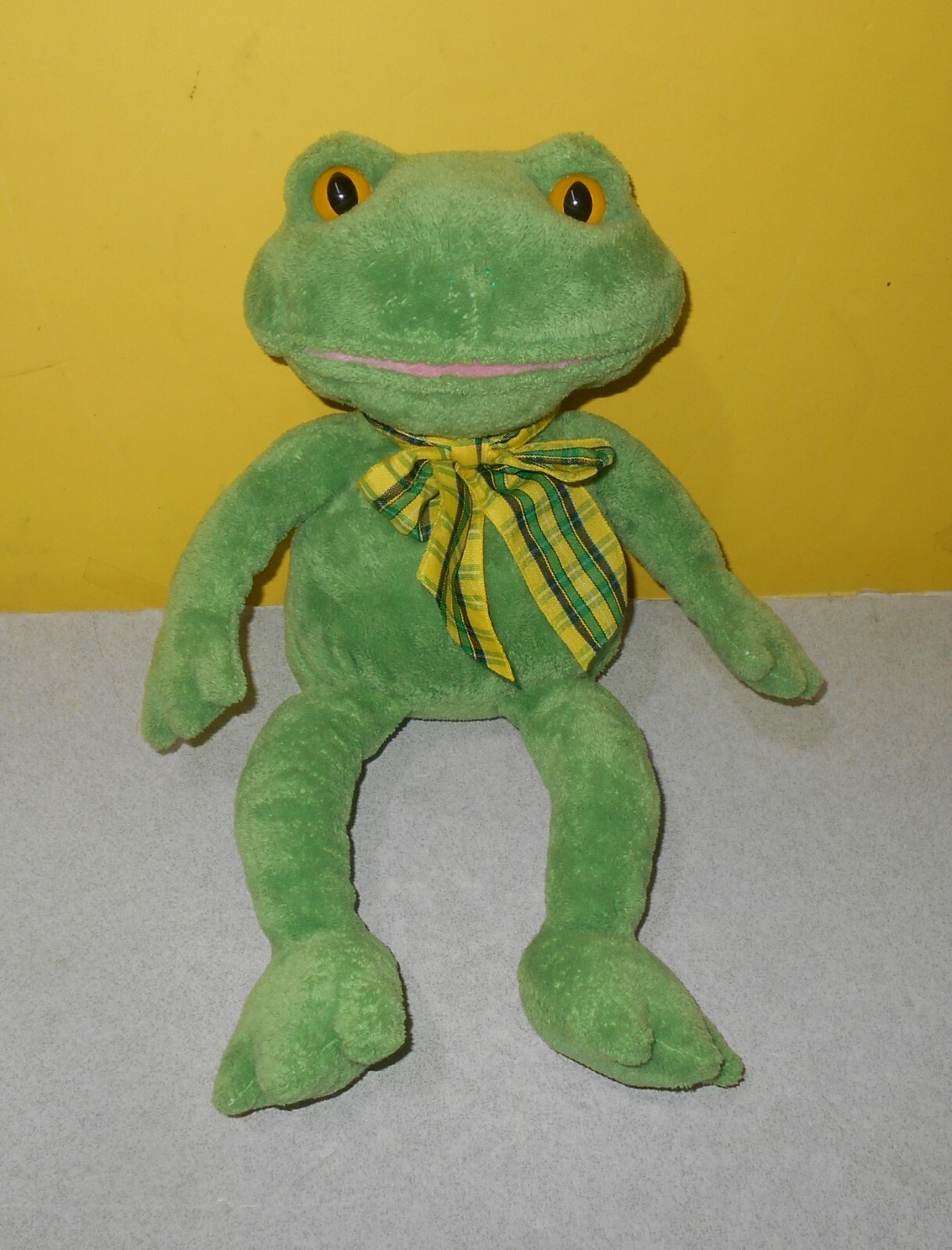 Animal Adventure Stuffed Plush Green Frog Pink Smile Yellow Eyes w ...