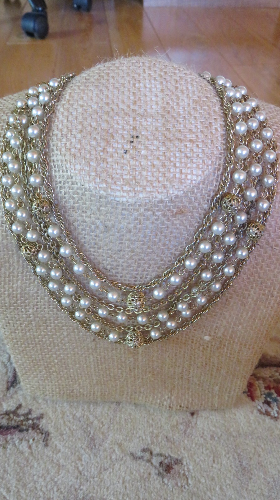 Vintage LISNER 7 Strand Chain Beaded Necklace Gold To… - Gem