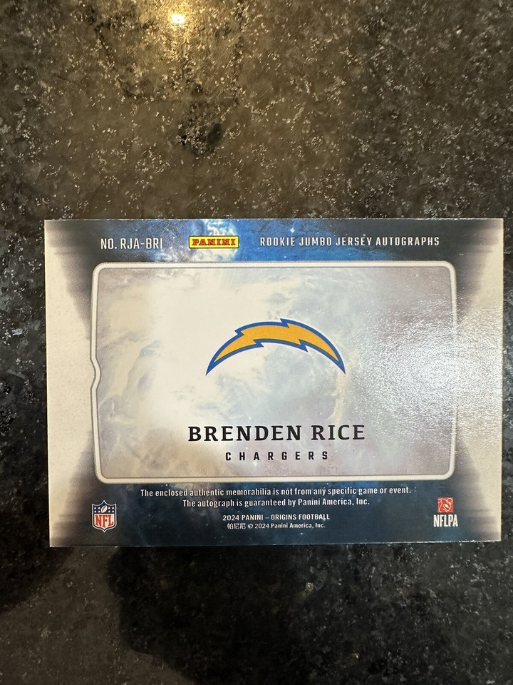 2024 Panini Origins Brenden Rice JUMBO Rookie Auto Patch Jersey ...