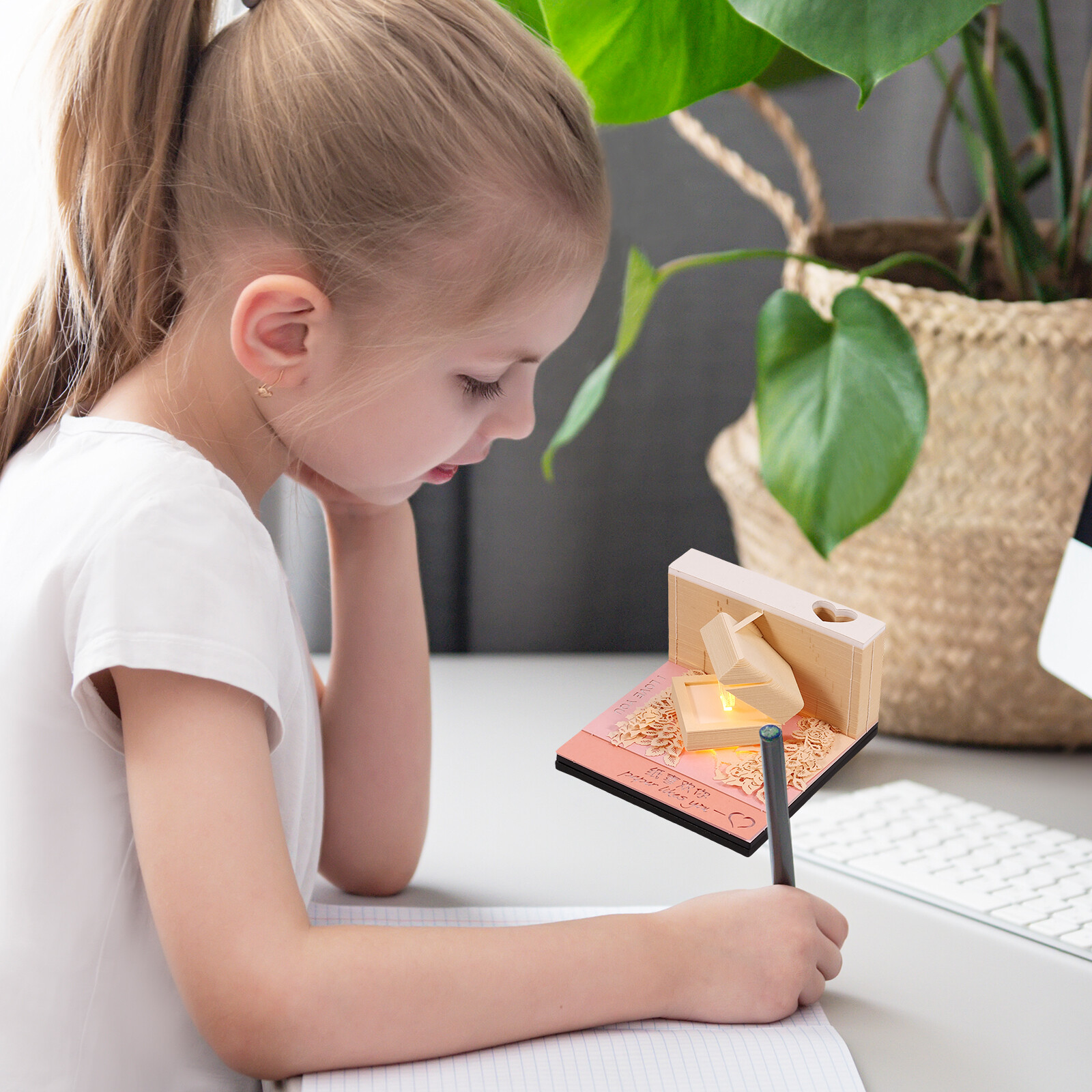 3D Art Note Set Creative Paper Desk 3D Note with Lights Tearable Memo ...