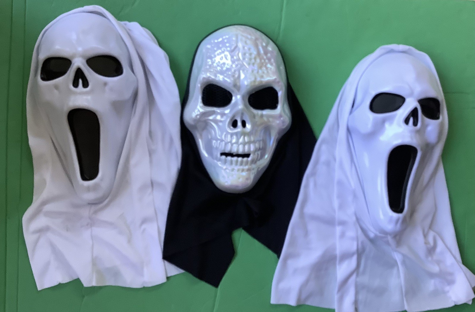 Vtg Halloween Props * (3) Hooded Ghost Face SCREAM Masks * Dimpled ...