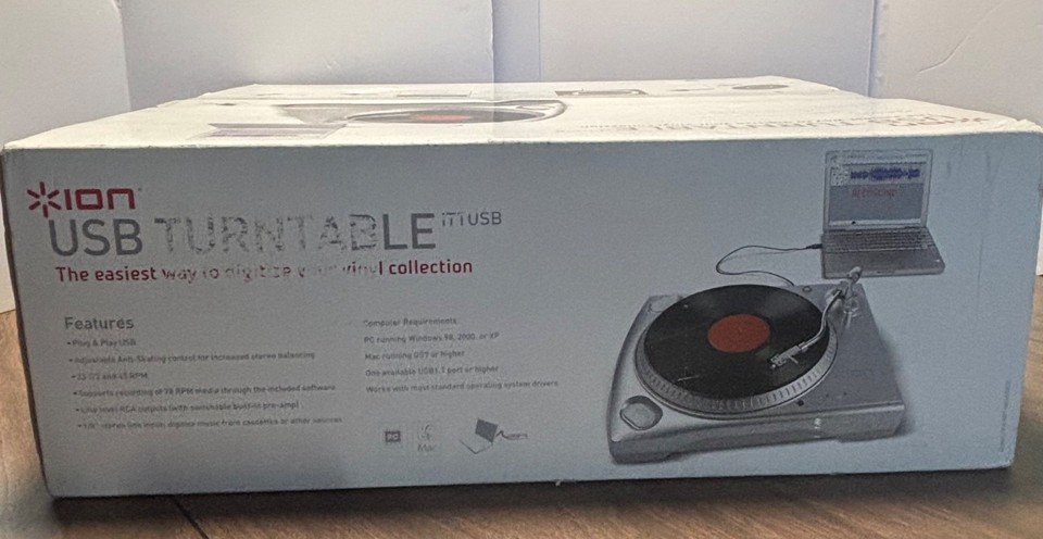 Ion USB Turntable iTTUSB Vinyl Record Player Converter Converts Vinyl ...