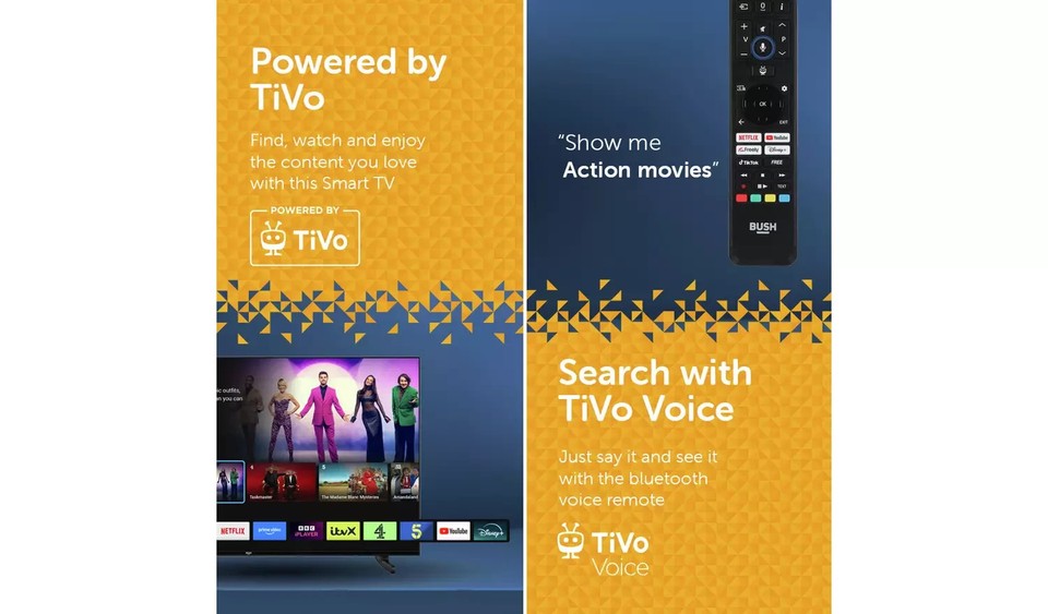 Bush 55 Inch 55UT24SB Smart 4K HDR LED TiVo Freely TV Wifi Netflix USB ...