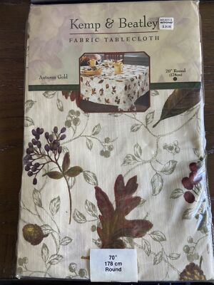 Vintage Kemp & Beatley Fabric Tablecloth Autumn Gold 70” Round NIP | eBay