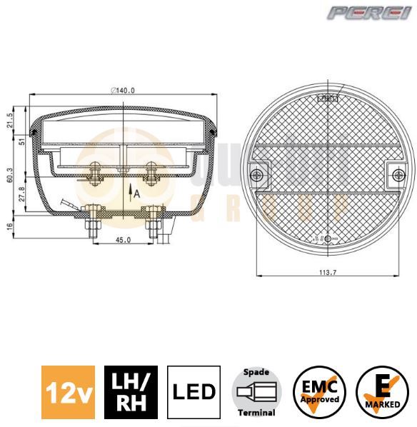 Perei 800 Series 12V 140mm Round LED Stop/Tail Lamp Light Truck Trailer ...