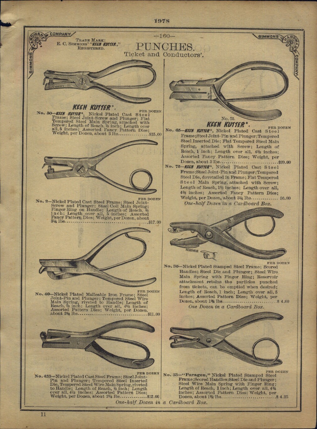 1906 PAPER AD Keen Kutter Railroad Conductor Punch Ticket Gopher ...