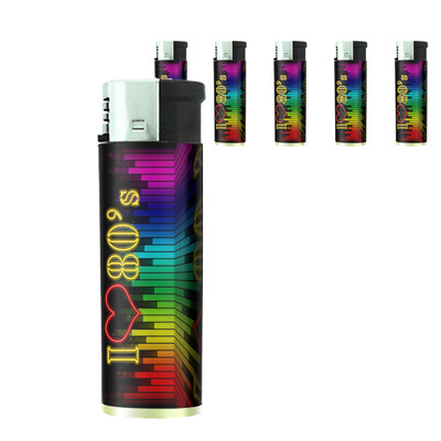 80's Theme D1 Lighters Set of 5 Electronic Refillable Butane I Love 80 ...