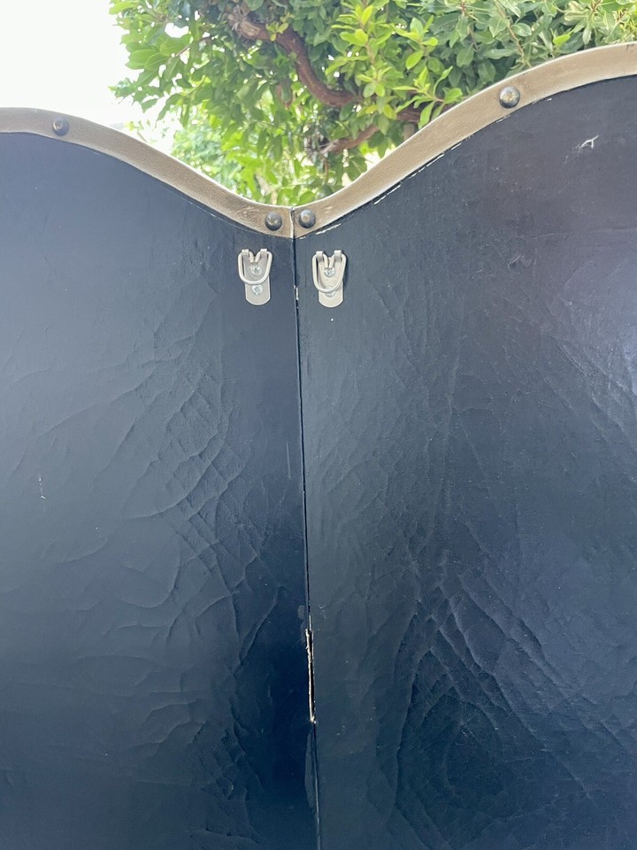 VINTAGE PAINTED WOOD AND LEATHER FOUR PANELS ROOM DIVIDER ANGELS ...