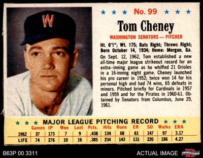 1963 Post Cereal #99 Tom Cheney Senators 5 - EX | eBay