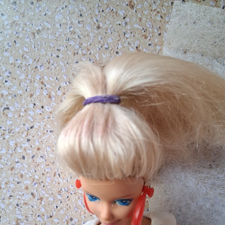 B1) VTG Barbie Doll Red White Blue Striped Dress Pre-owned hair tinted ...