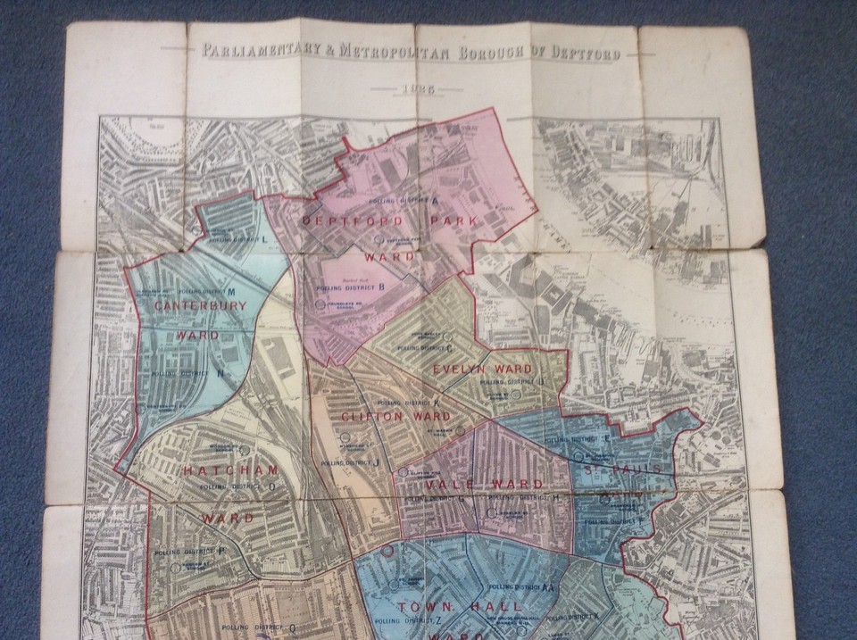 RARE - Borough of DEPTFORD Wards & Polling Districts Map - 1925 | eBay UK