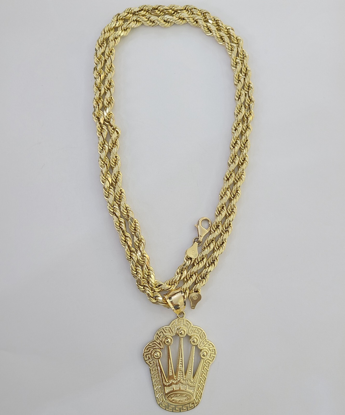 10K Yellow Gold Crown Pendent Charm 6mm Rope Chain 18" - 30" Inch Real ...