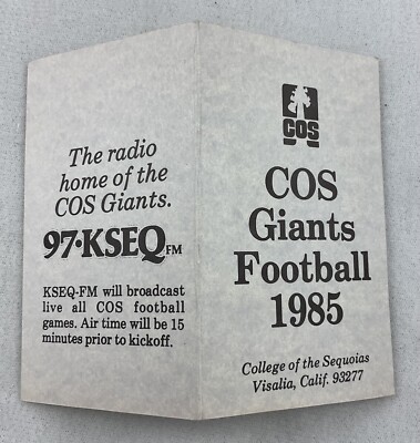 CFB College of the Sequoias Giants 1985 Football Schedule-97.KSEQ.FM | eBay
