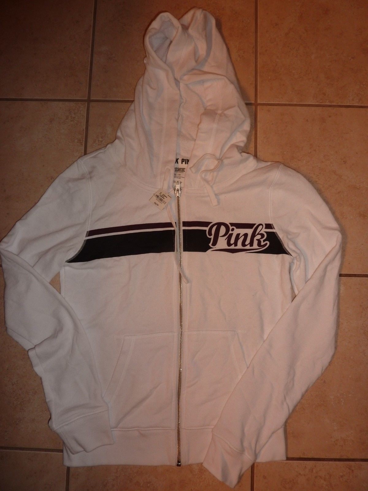 VICTORIAS SECRET PINK CURSIVE "PINK" FULL ZIP WITH POCKETS HOODIE NWT ...