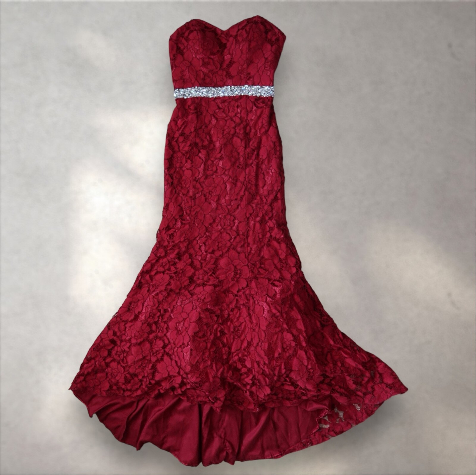 Red Lace Rose Pattern Prom/Wedding/Dinner/Party Dress… - Gem