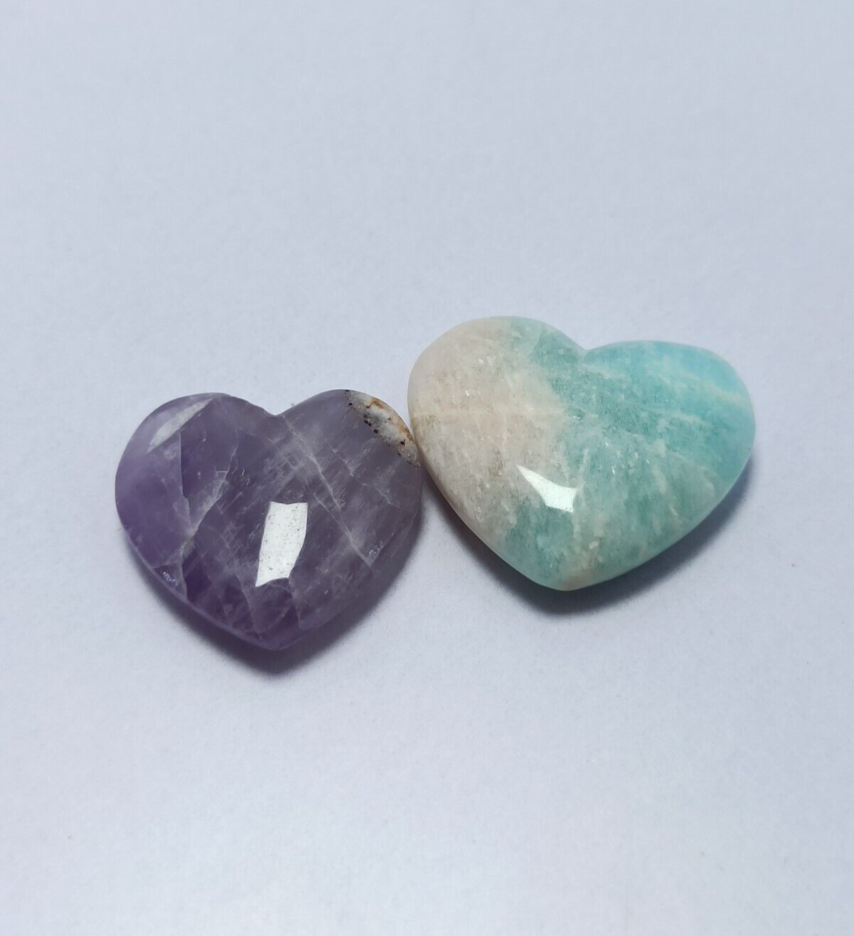 Natural Amazonite And Amethyst Smooth Heart Shape 33.40 Carat 2 Piece ...